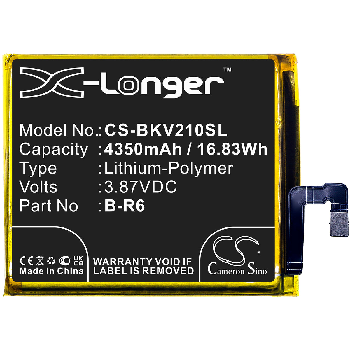 Battery for VIVO X70 Pro 5G B-R6 3.87V Li-Polymer 4350mAh / 16.83Wh ...