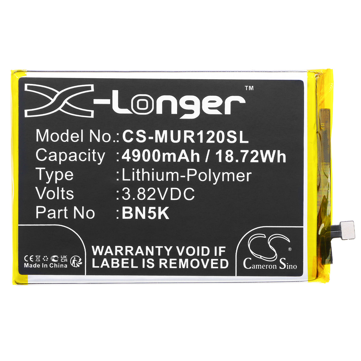 Battery for Redmi 22120RN86G BN5K 3.82V Li-Polymer 4900mAh / 18.72Wh ...
