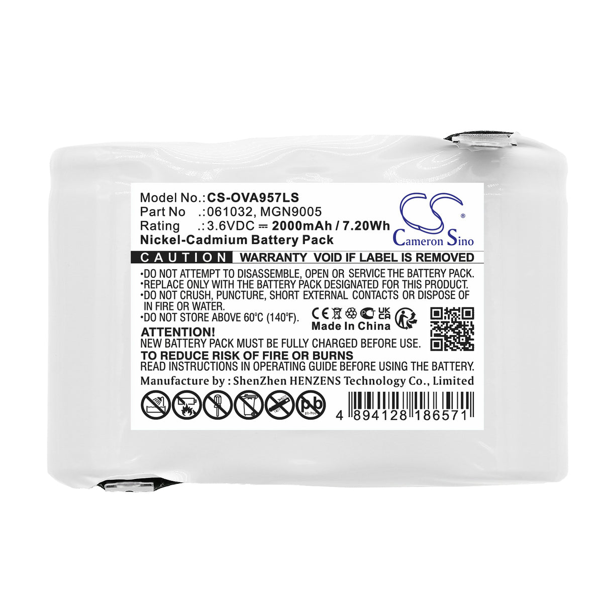Battery for Legrand 62560 061032, MGN9005 3.6V Ni-CD 2000mAh / 7.20Wh ...