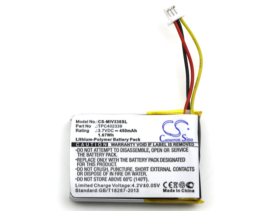 Battery for Mio MiVue 366 TPC402339 3.7V Li-Polymer 450mAh / 1.67Wh ...